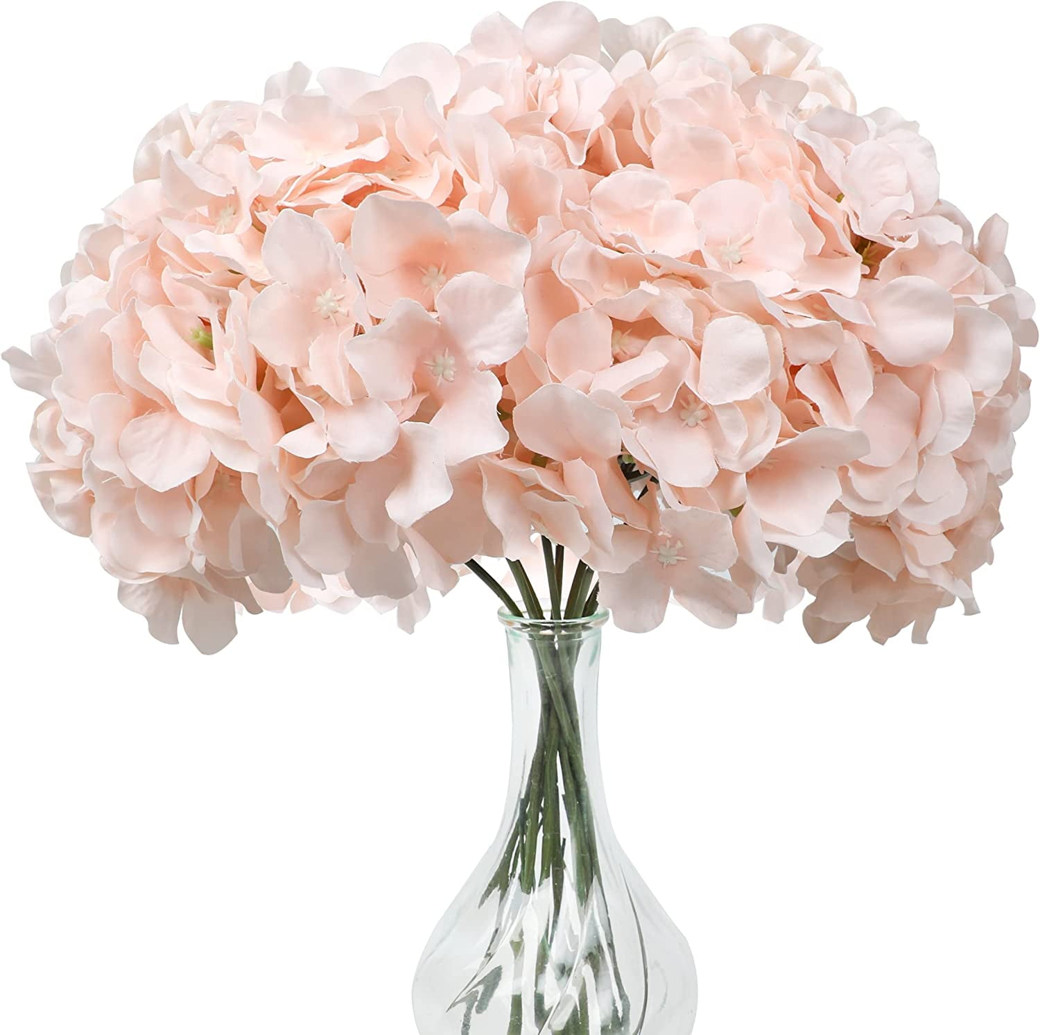 10 Pcs Blush Hydrangea Silk Fake Flowers, Full Artificial Flowers Heads ...