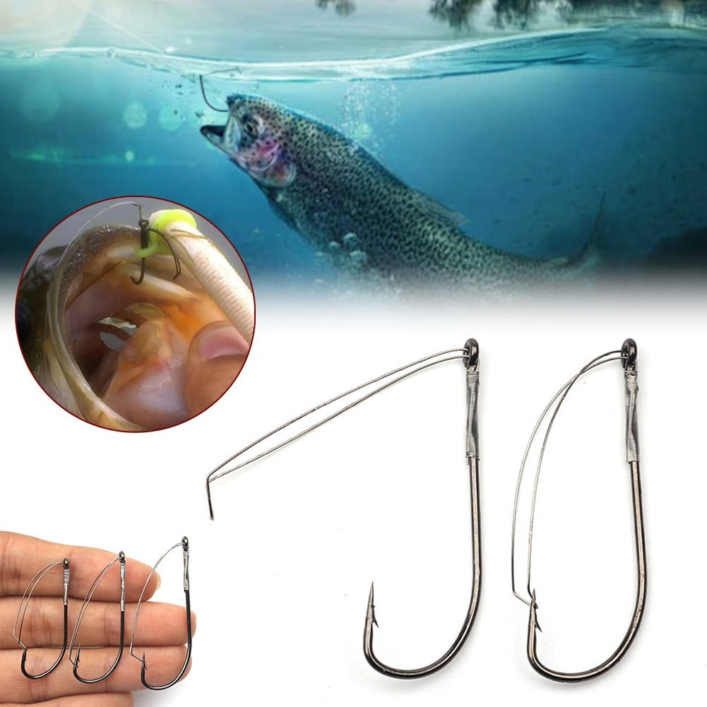 10 Pcs / Box Weedless Barbed Fishing Hook Bass Single Worm Hook Lure ...