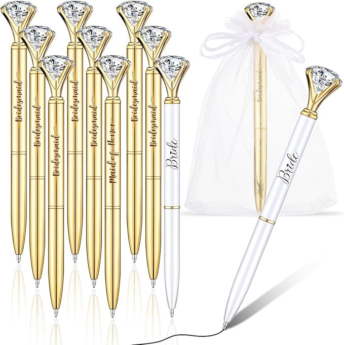 10 Pcs Bridal Shower Pens Bridesmaid Pens Diamond Pens with 10 Sheer ...
