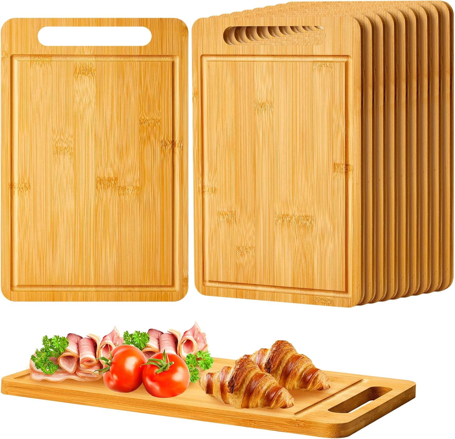 10 Pcs Bulk Wood Cutting Board with Handle 12 x 7.8 Inch Bamboo Wooden ...