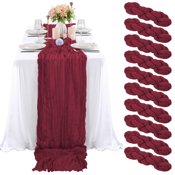10 Pcs, 35x120 Inch Burgundy Cheesecloth, Boho Table Runner for Wedding ...