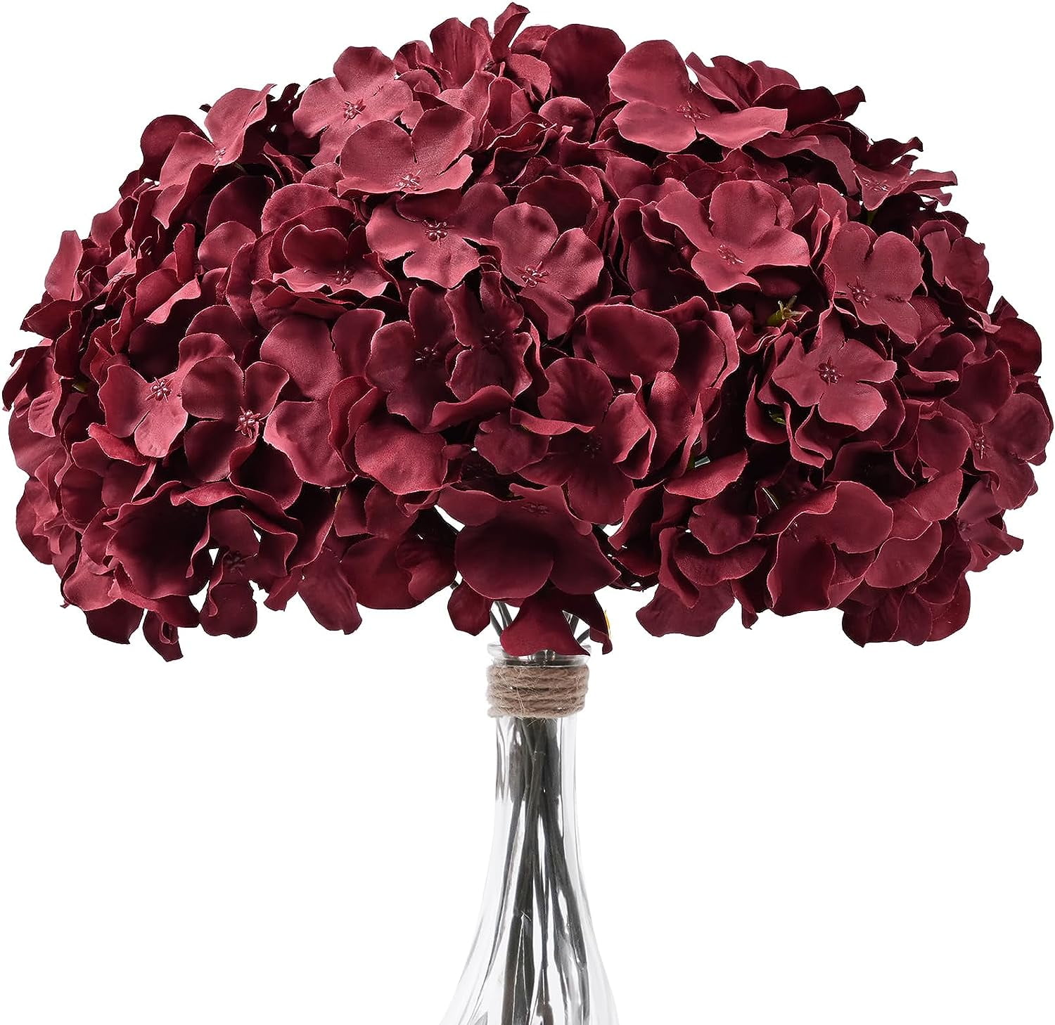 10 Pcs Burgundy Hydrangea Silk Fake Flowers, Full Artificial Flowers ...