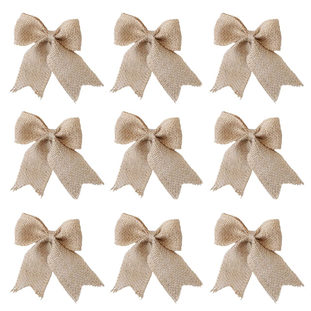 10 Pcs Burlap Bows Bow Tie Ornaments Handmade Rustic Bowknot Wedding ...