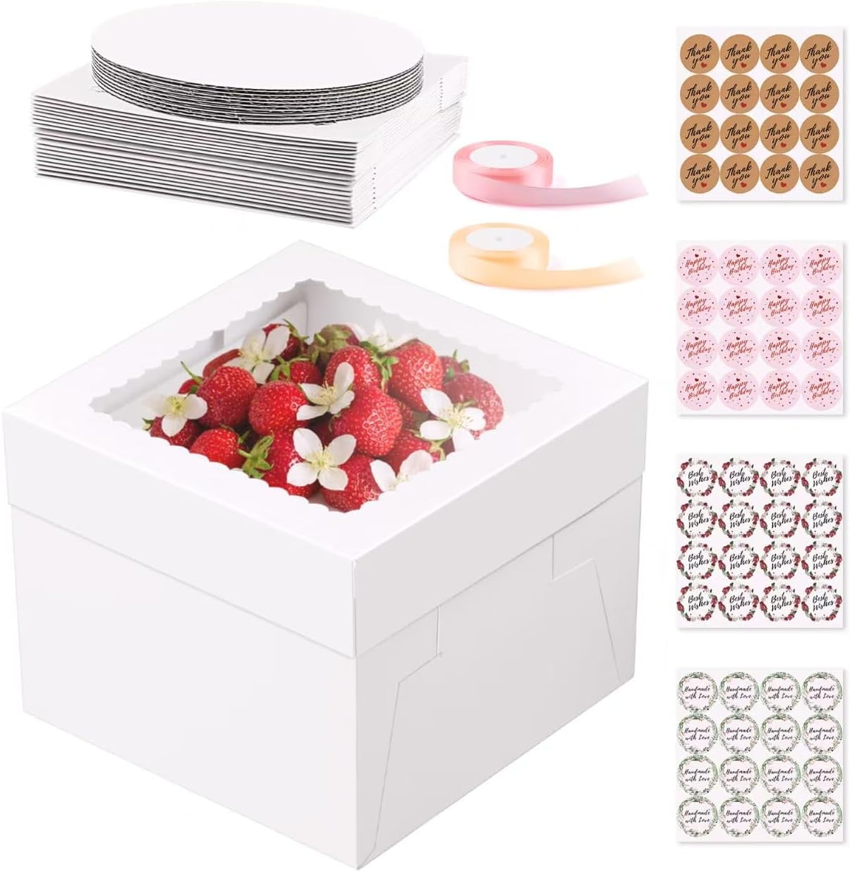 10 Pcs Cake Boxes, 10x10x8 Inches Tall Box with Lids Boards, White ...
