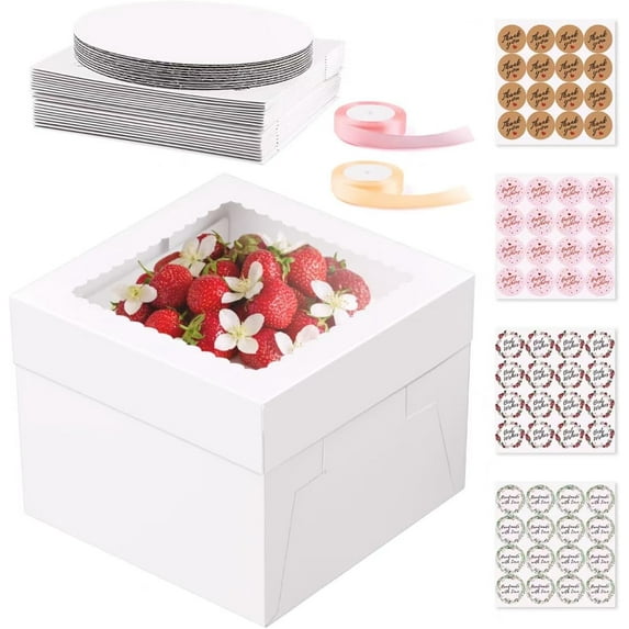 10 Pcs Cake Boxes, 10x10x8 Inches Tall Box with Lids Boards, White ...