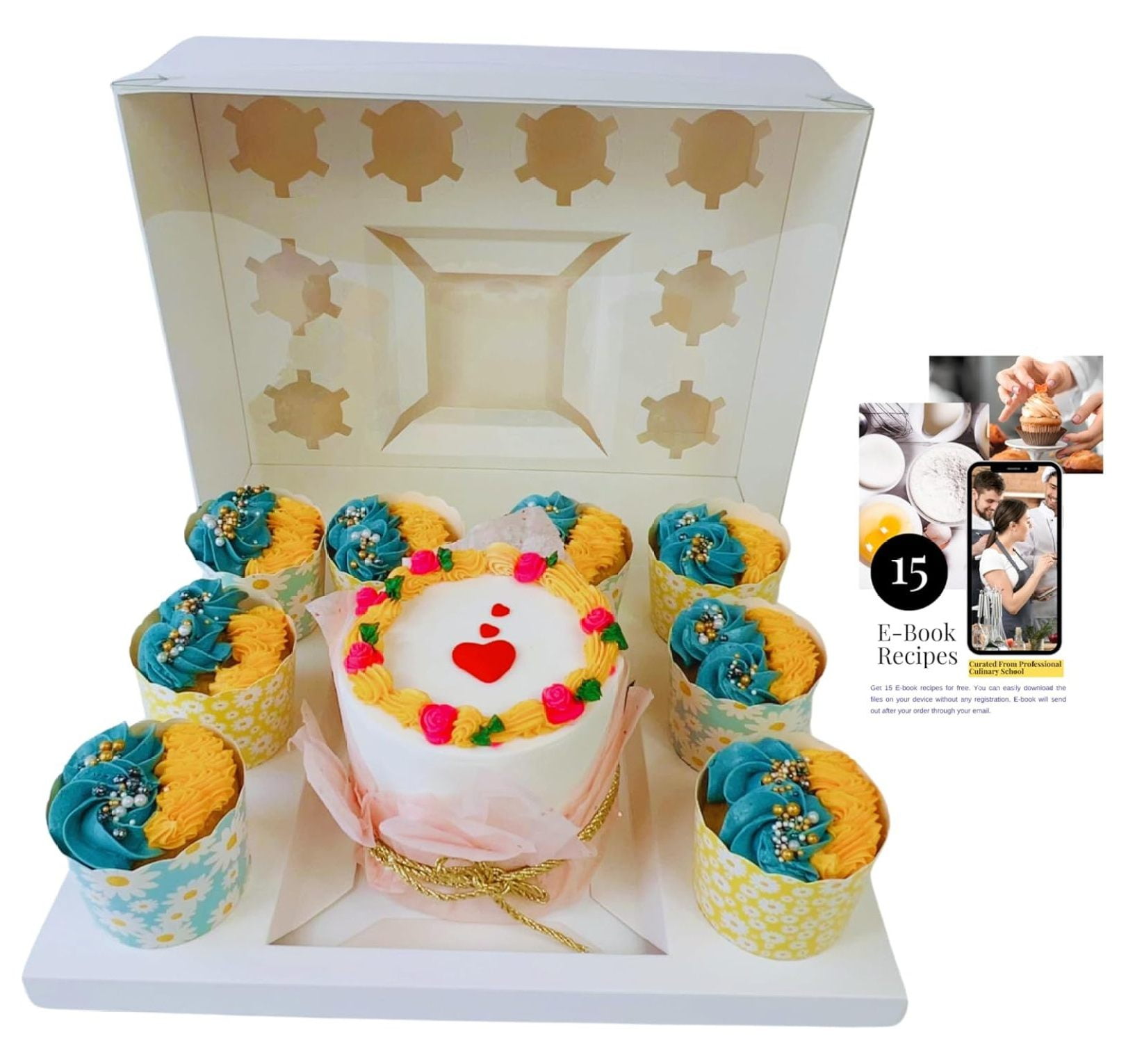 10 Pcs Cake and Cupcake Combo Bento Boxes with Clear Lid and 8 Cupcake ...