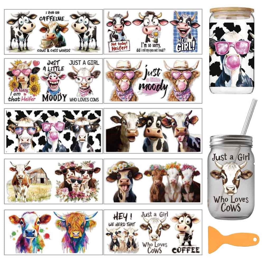 10 Pcs Cattle Theme Cup Printing UV Transfer Papers 10 Styles Highland ...