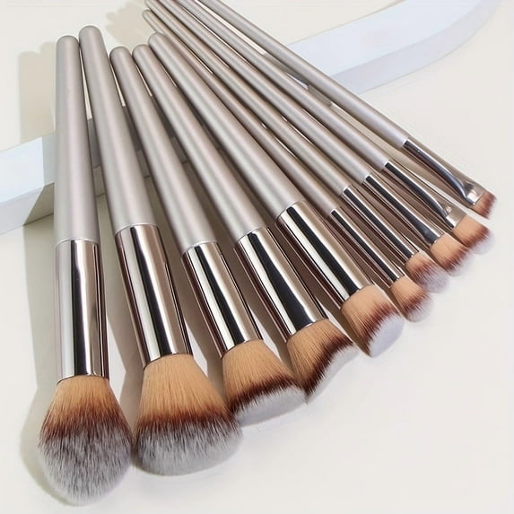 10 Pcs Champagne Gold Makeup Brushes Complete Set of Foundation Loose ...