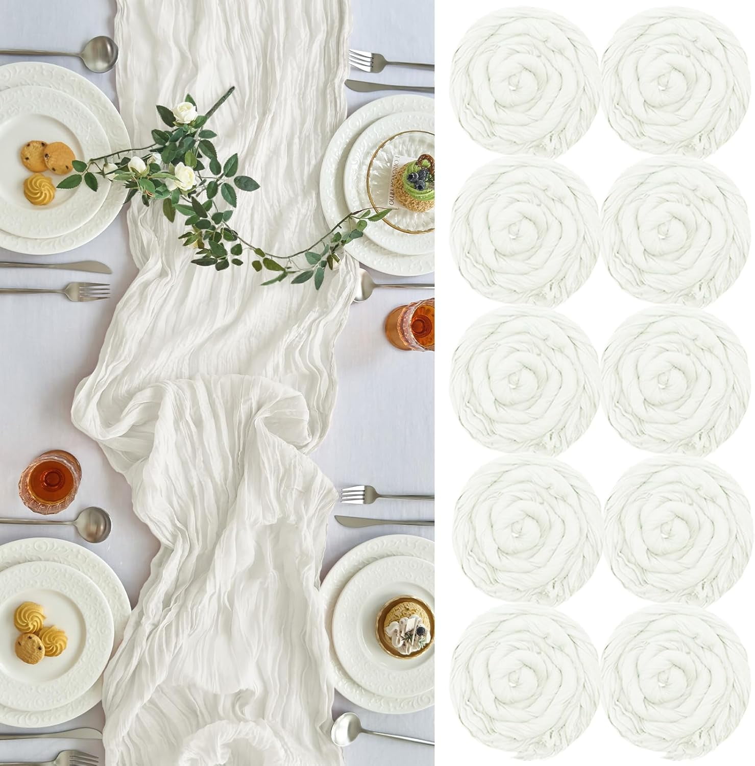 10 Pcs Cheesecloth Table Runner - 10ft Ivory White Boho Gauze Cheese ...