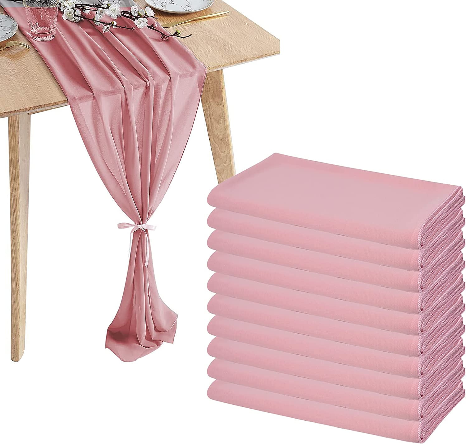 10 Pcs Chiffon Table Runner 10Ft -28x120 Inches Dusty Rose Sheer ...