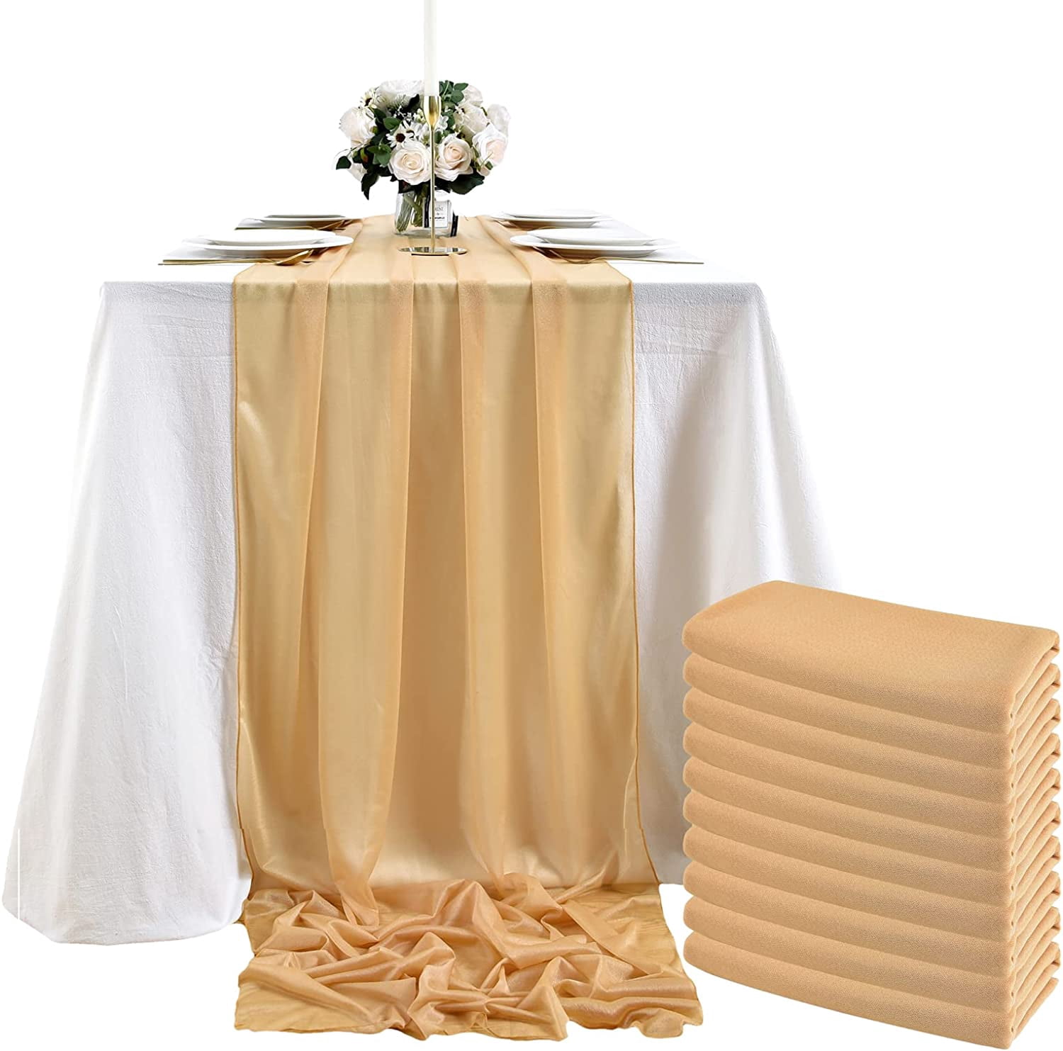 10 Pcs Chiffon Table Runners Bulk 10ft,Sheer Table Runners 120 Inches ...