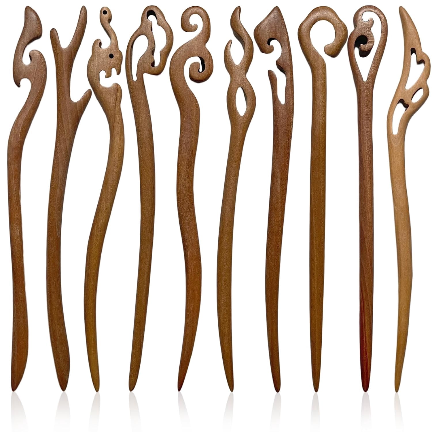 10 Pcs Chinese Wooden Hair Sticks for Women, Vintage Handcarved Hair ...