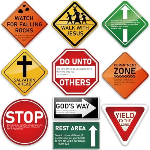 10 Pcs Christian Road Sign VBS Road Trip Decorations Paper Religious ...