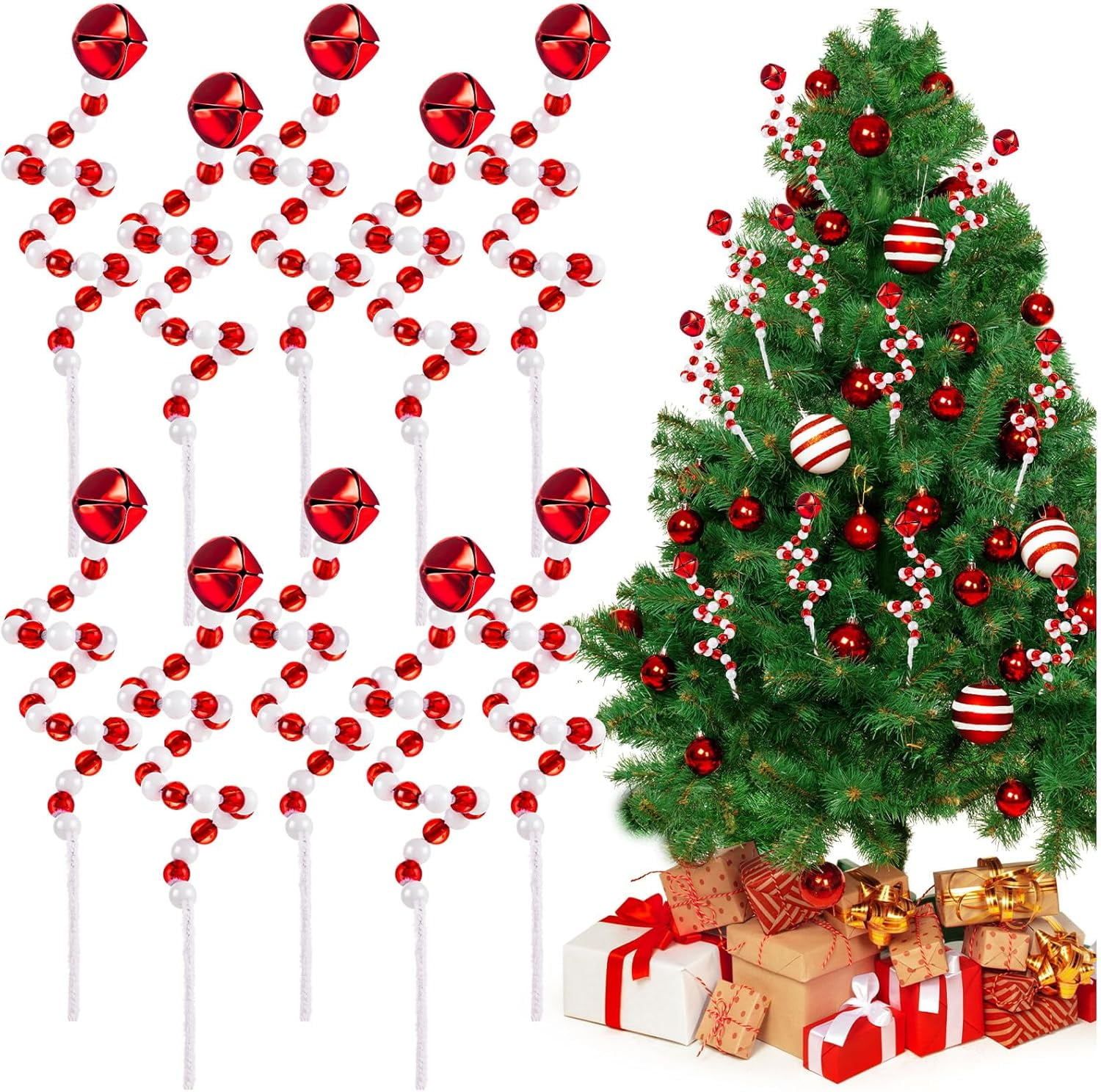 10 Pcs Christmas Curly Red White Picks, Christmas Tree Pick Candy Cane ...