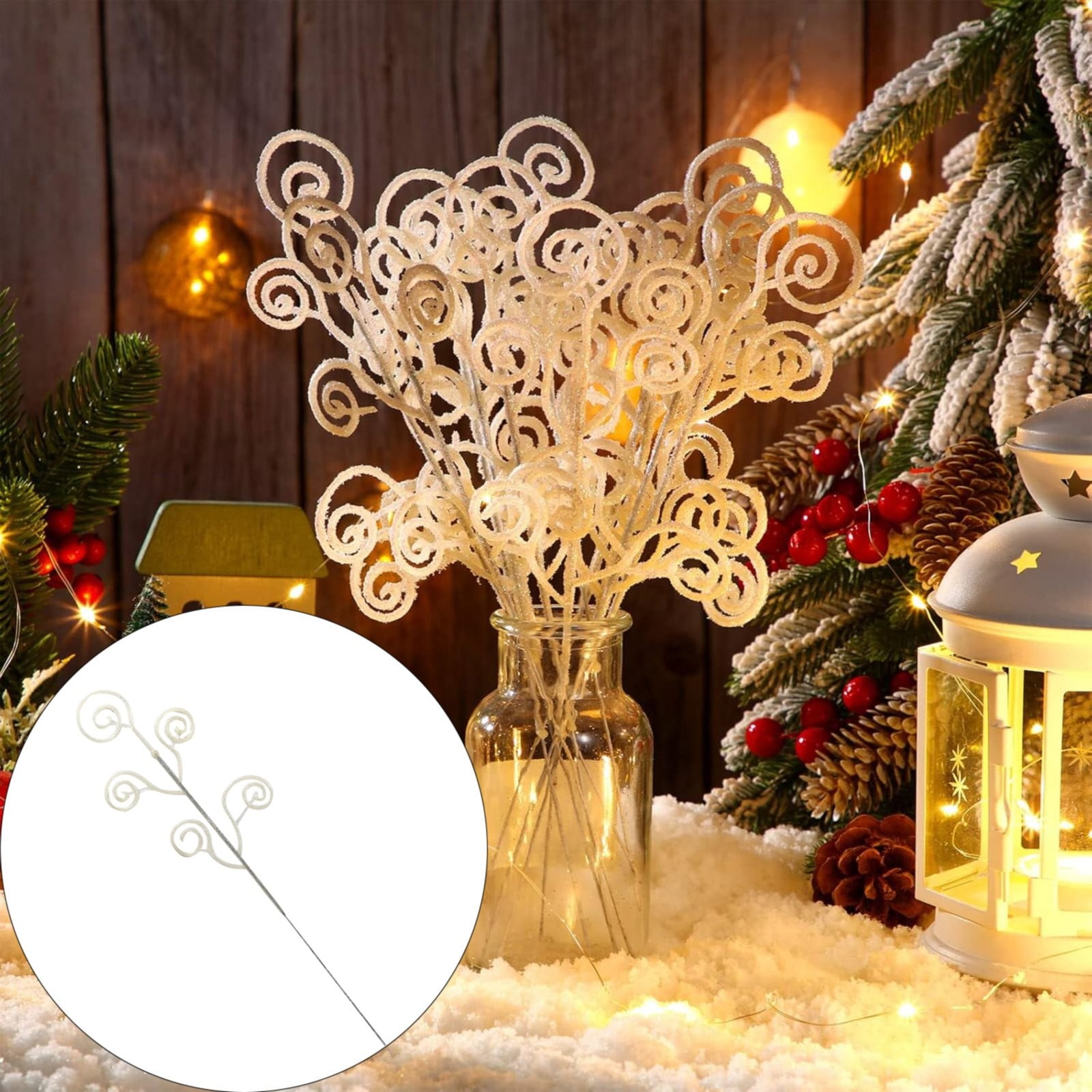 10 Pcs Christmas Glitter Tree Picks and Sprays Twigs Artificial Curly ...