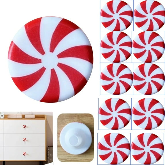 10 Pcs Christmas Silicone Candy Knob Cover, Red and White Candy Cabinet ...