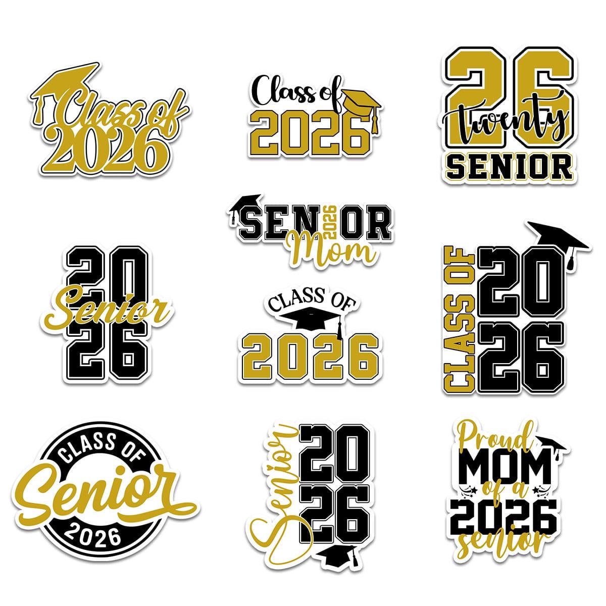 10 Pcs Class of 2026 Senior Stickers | Gold & Black Graduation Vinyl ...