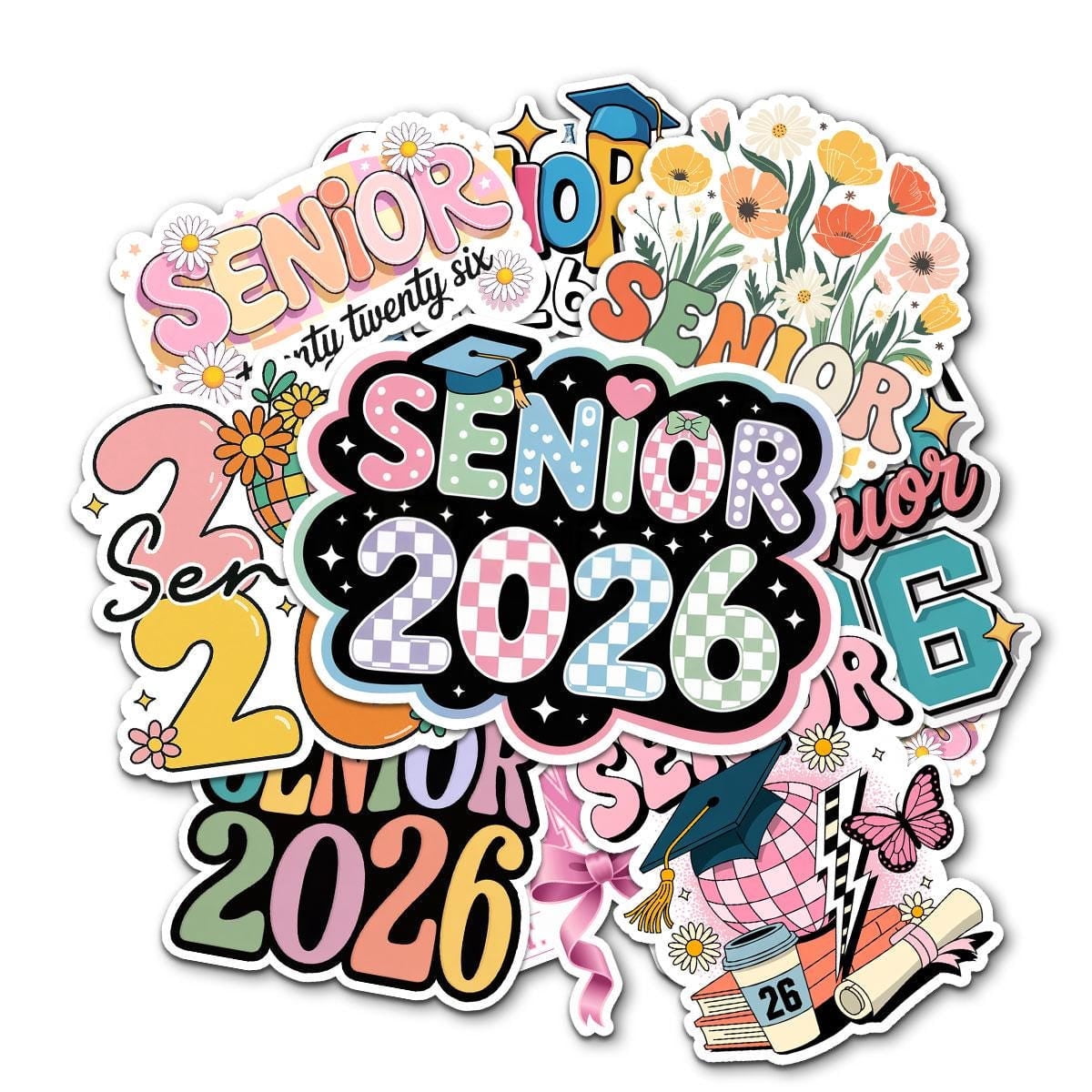 10 Pcs Class of 2026 Senior Stickers | Retro Floral Graduation Decals ...