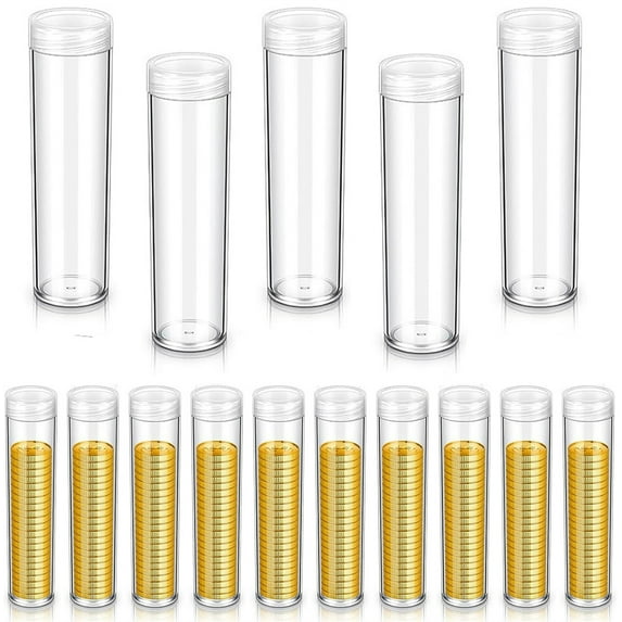 10 Pcs Clear Coin Storage Tubes,Bexikou 25mm Plastic Coin Tubes ...
