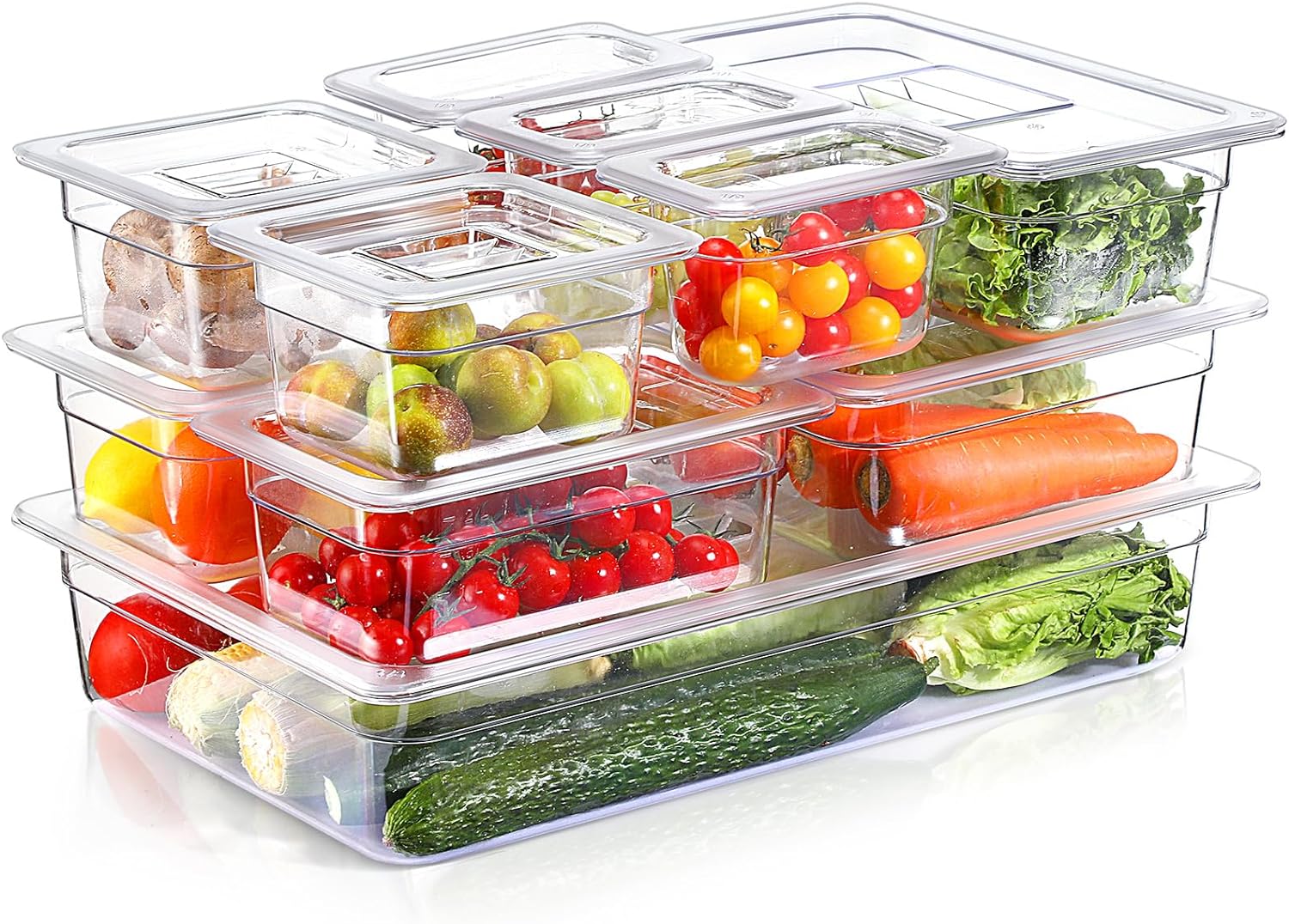 10 Pcs Clear Food Pan with Lid Multi Size Storage Bins Square Food ...