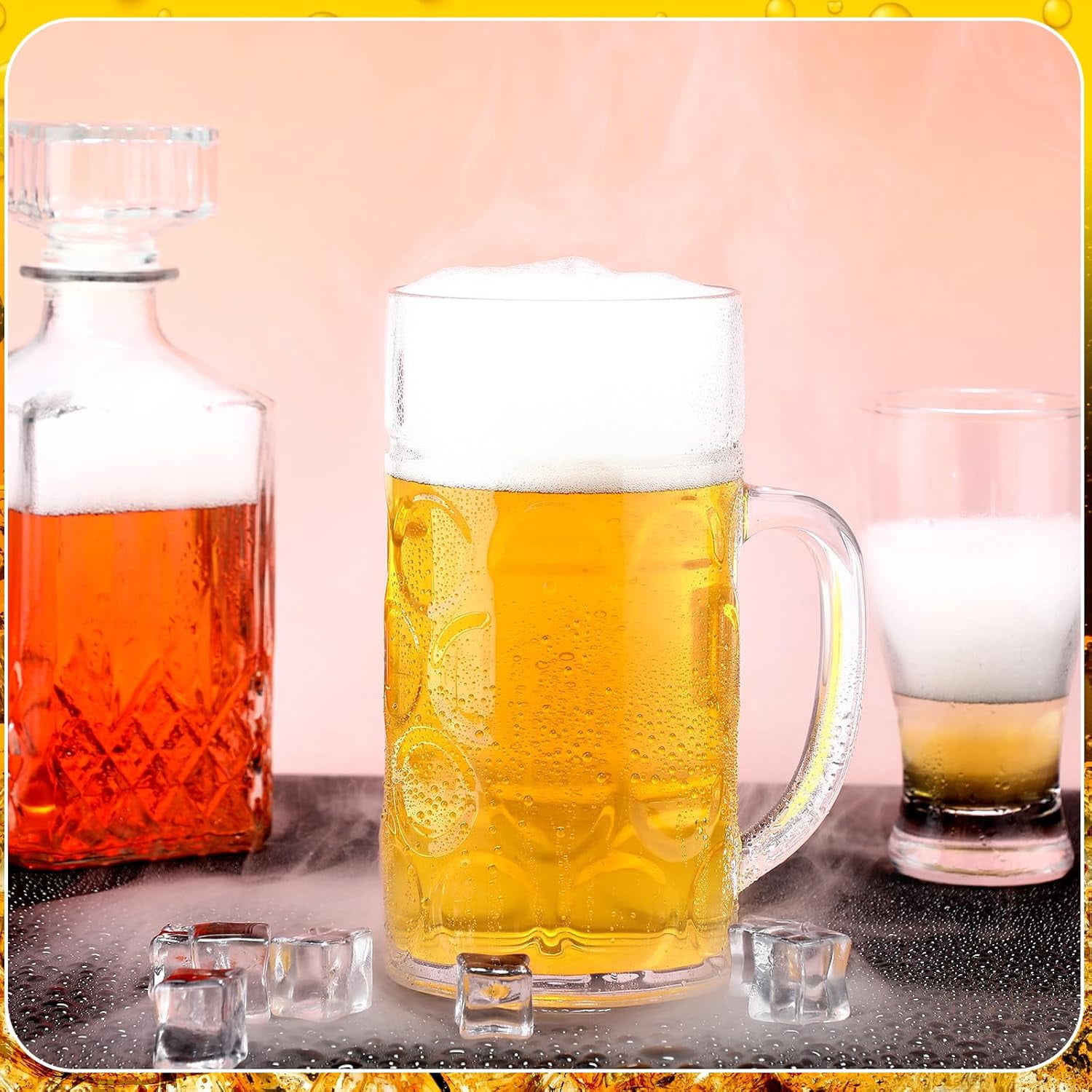 10 Pcs Clear Plastic Beer Mugs with Handles, 34 oz Large Dimpled ...