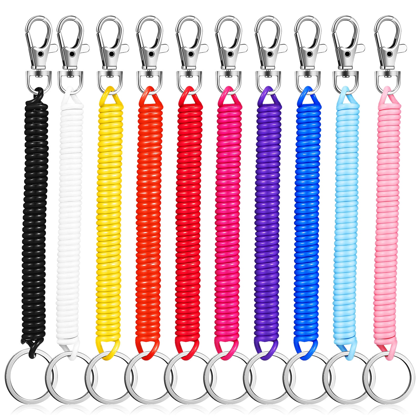 10 Pcs Coil Keychain Stretch Cord Key Holder Retractable Lanyard Chain ...