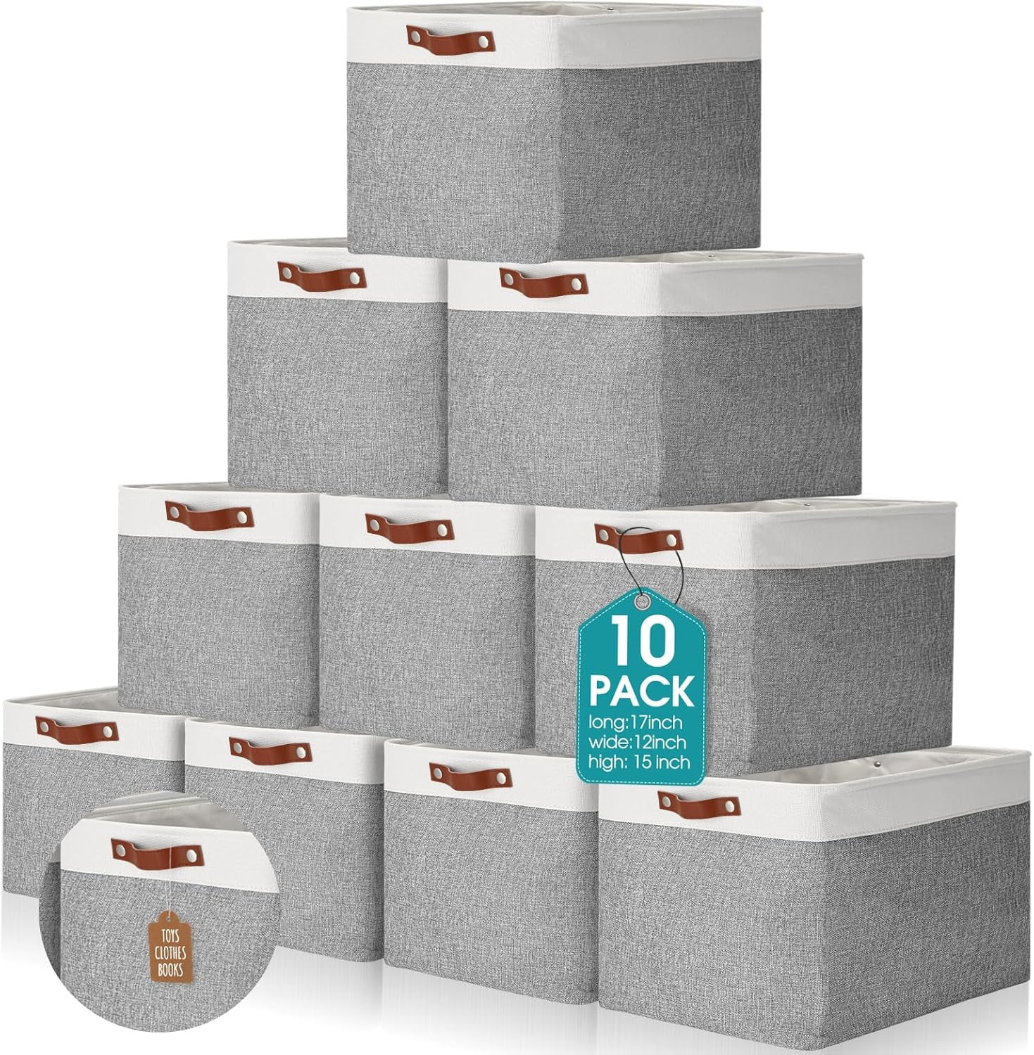 10 Pcs Collapsible Storage Bins Fabric Storage Basket with Handles ...