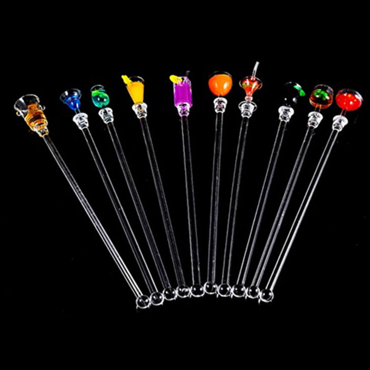 10 Pcs Colorful Cocktail Stirrer Swizzle Sticks Transparent Acrylic for ...