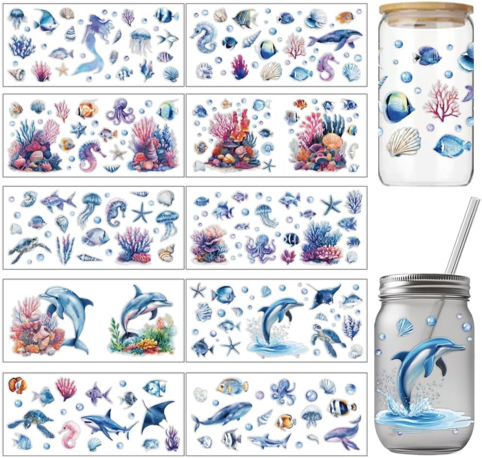 10 Pcs Colorful Marine Animal Theme Cup Printing UV Transfer Papers 10 ...