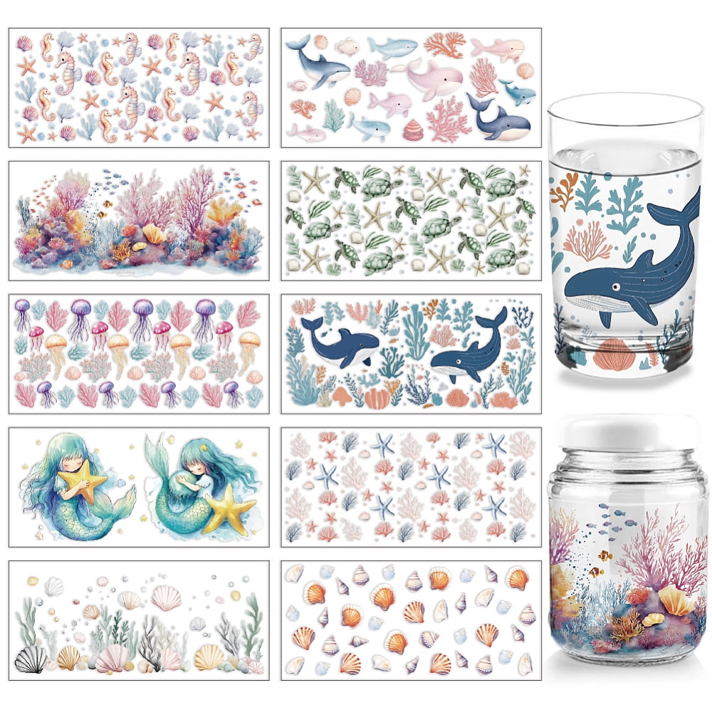 10 Pcs Colorful Ocean Animals Theme Cup Printing UV Transfer Papers 10 ...