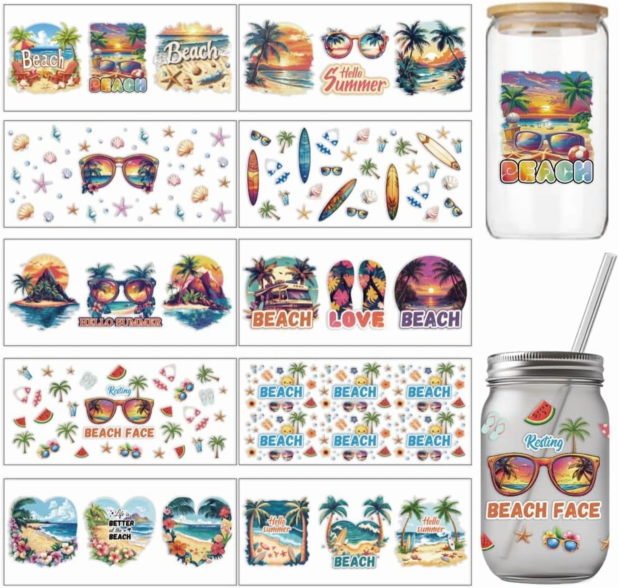 10 Pcs Colorful Sand Beach Theme Cup Printing UV Transfer Papers 10 ...
