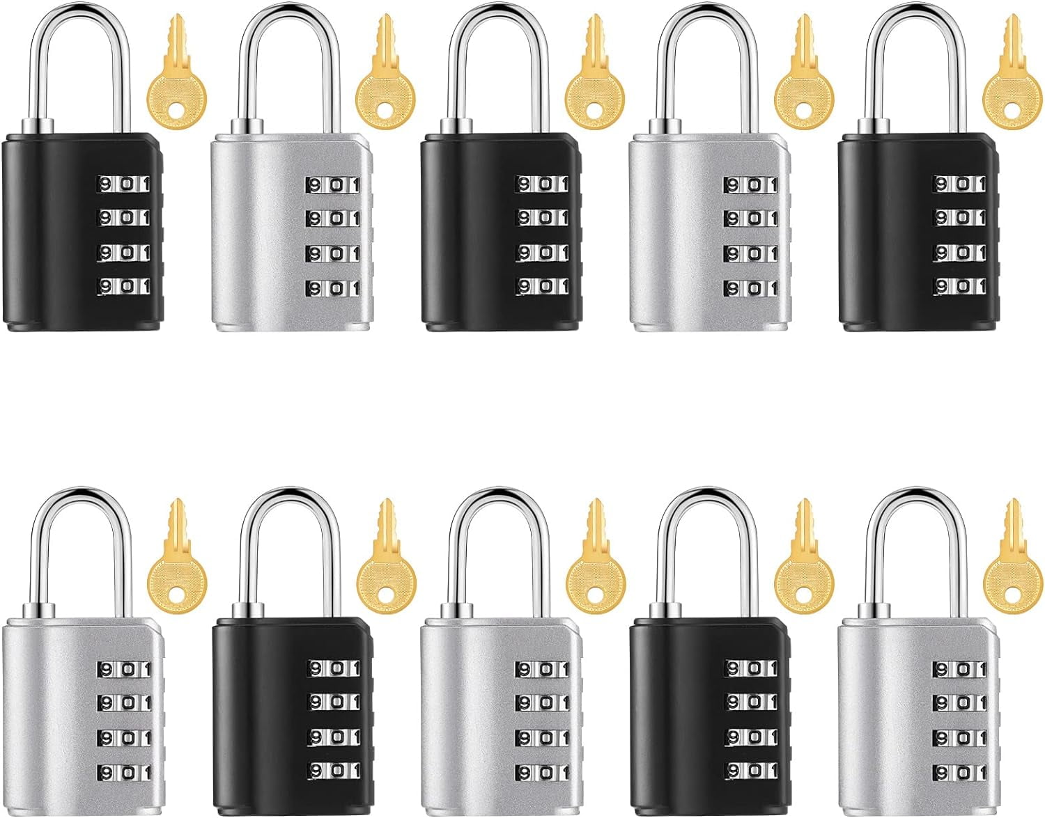 10 Pcs Combination Padlock 4 Digit Combination Lock with Keys Locker ...