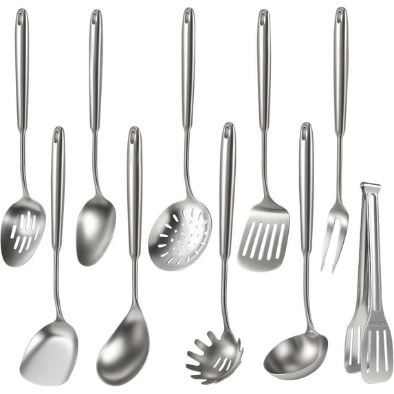 10 Pcs Cooking Utensils Set, 304 Stainless Steel Kitchen Utensils Set ...