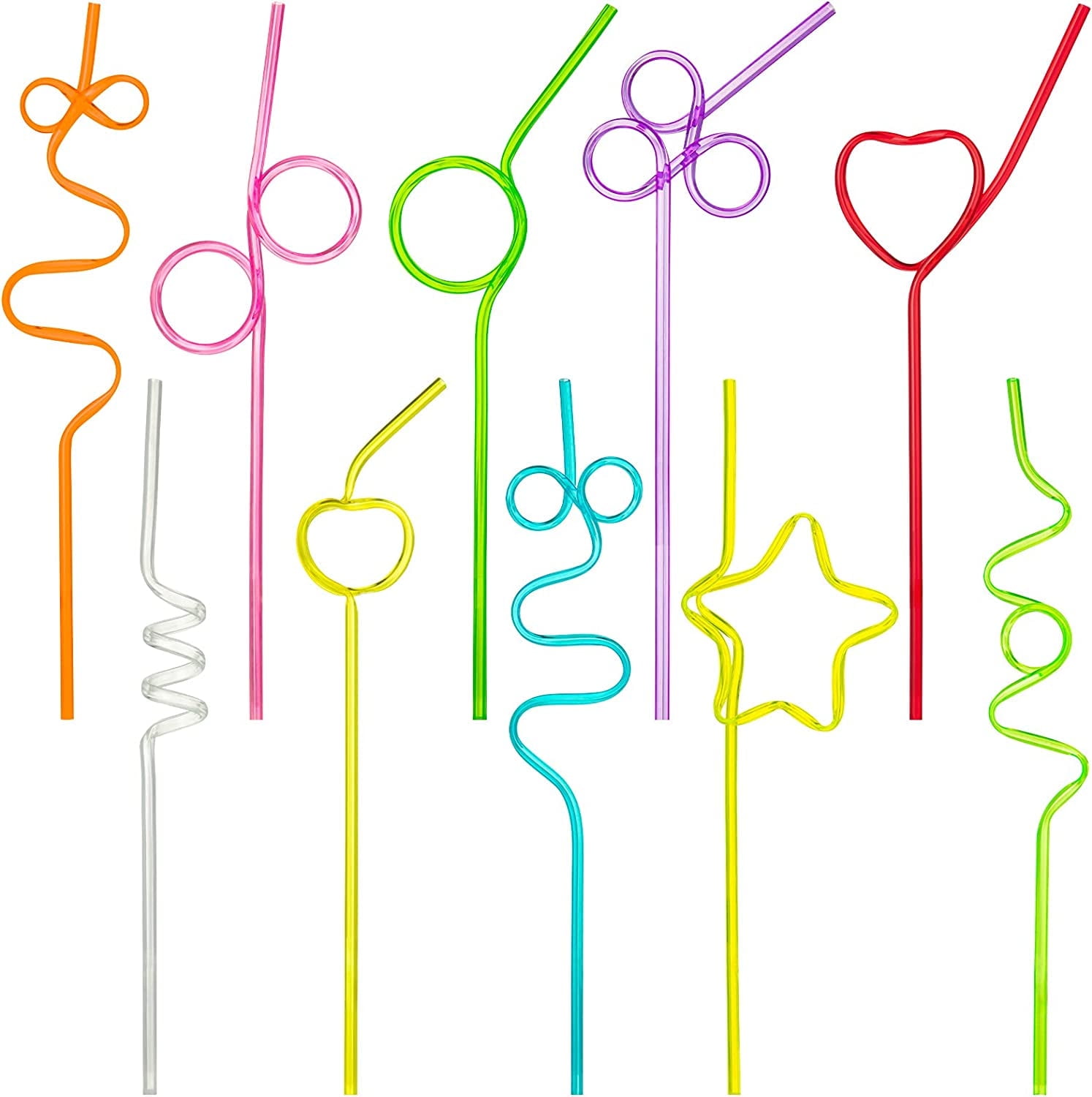 10 Pcs Crazy Straws, Happon Different Designs Colorful Loop Straws, 10'' Reusable Plastic Silly ...