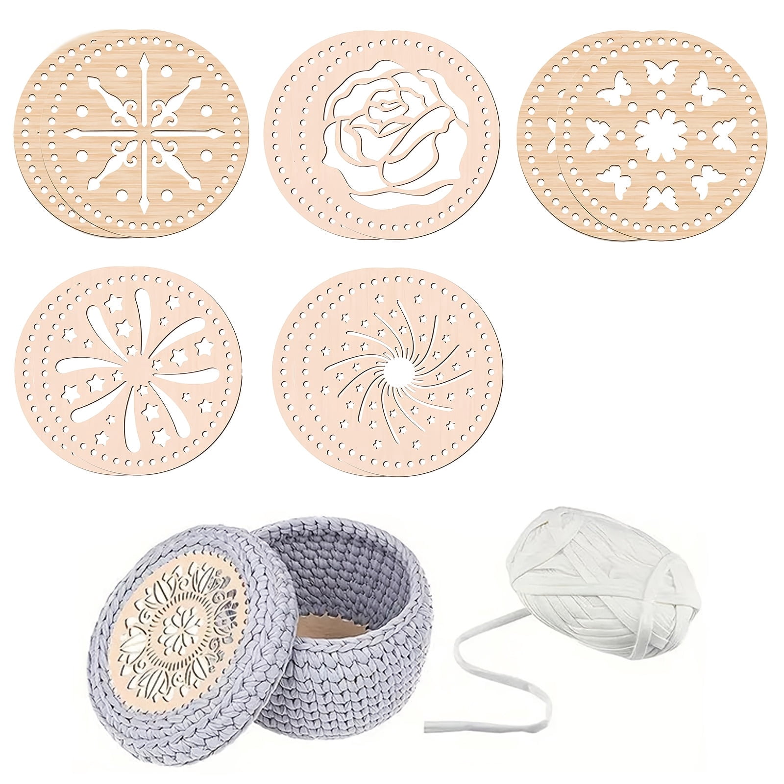 10 Pcs Crochet Basket Kit-Wooden Bases For Crochet Baskets, DIY Crochet ...