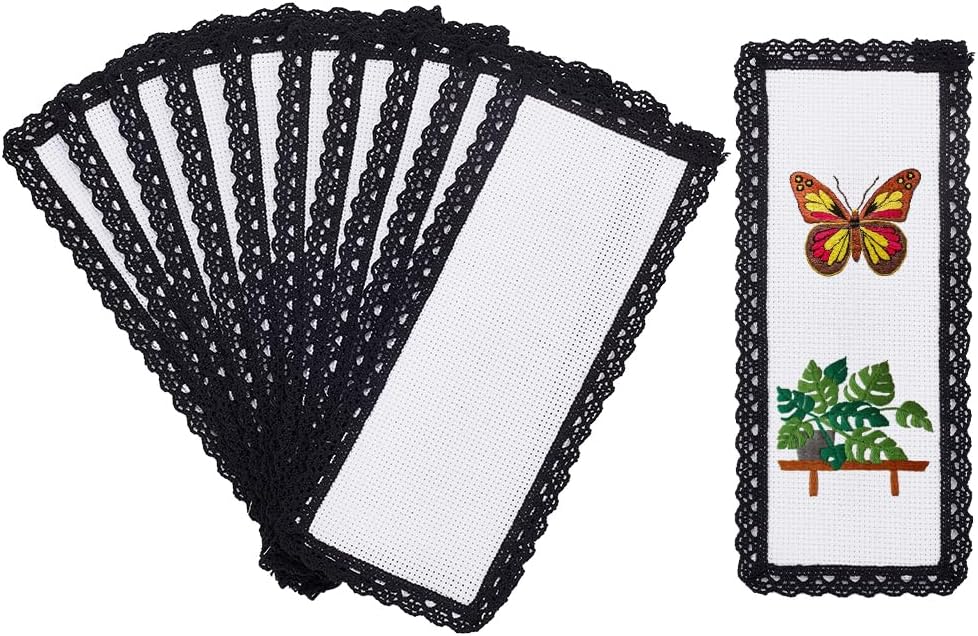 10 Pcs Cross Stitch Bookmark Aida with Polyester Lace Cloth Bookmarks ...
