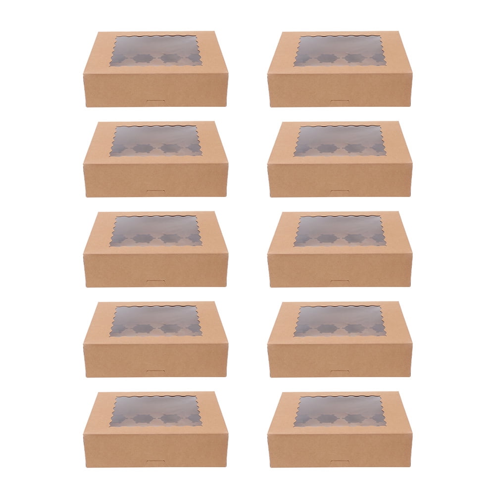 10 Pcs Cupcake Box Muffins Portable Boxes Brown Bakery Clear Window ...