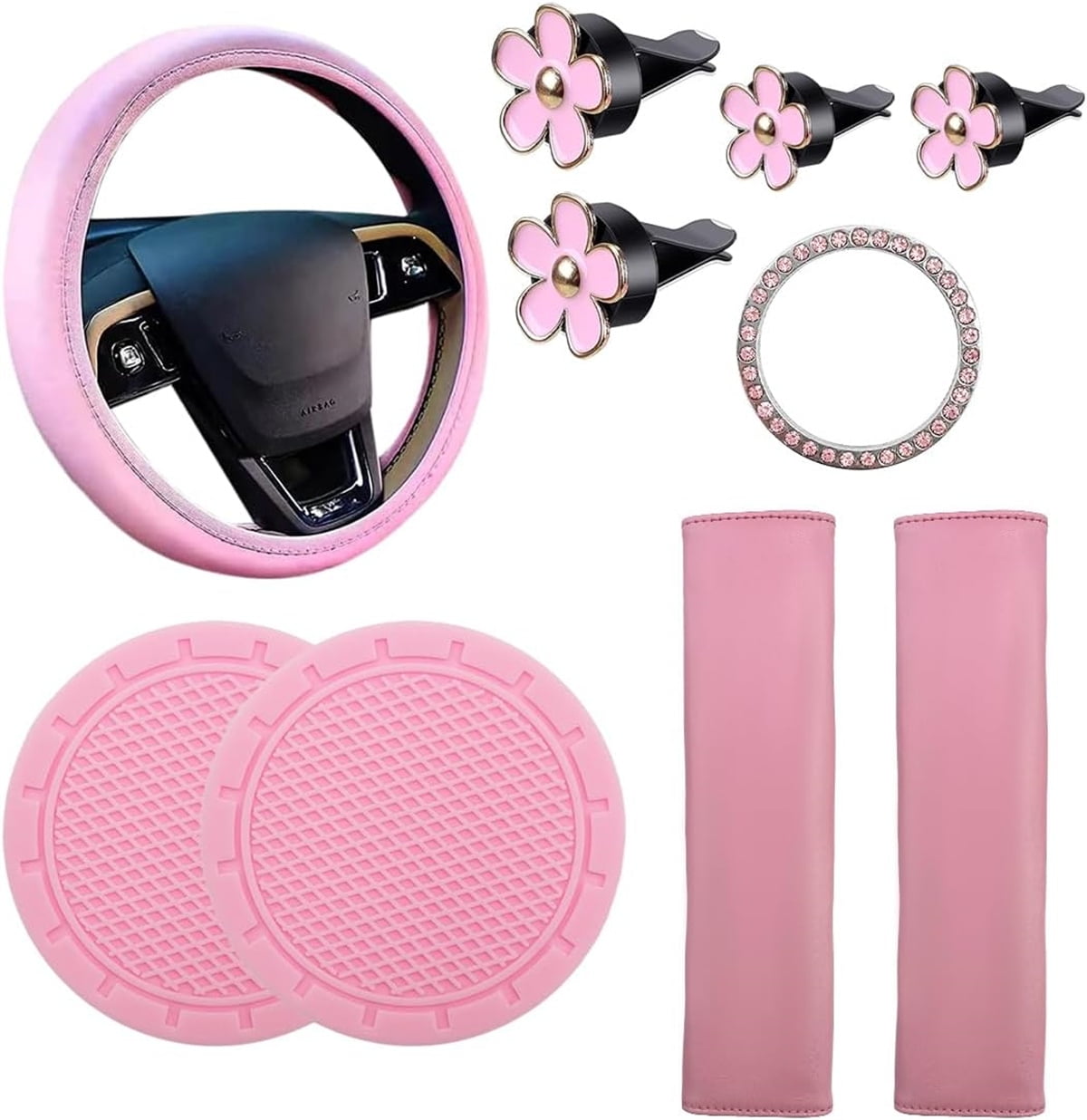 10 Pcs Cute Automobile Accessories Set,Pink Car Supplies,Cute Car ...