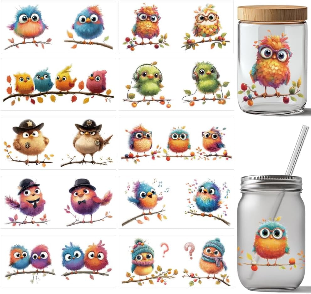10 Pcs Cute Bird UV DTF Transfer Sticker 10 Styles Bird on Branch ...