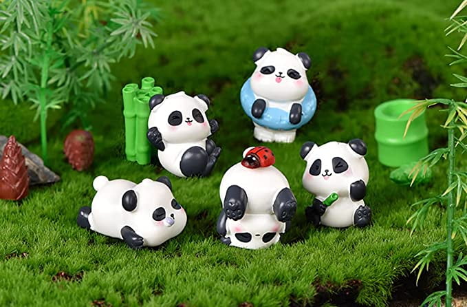 10 Pcs Cute Mini Pandas Figurines Bamboo Miniature Animal Miniature ...