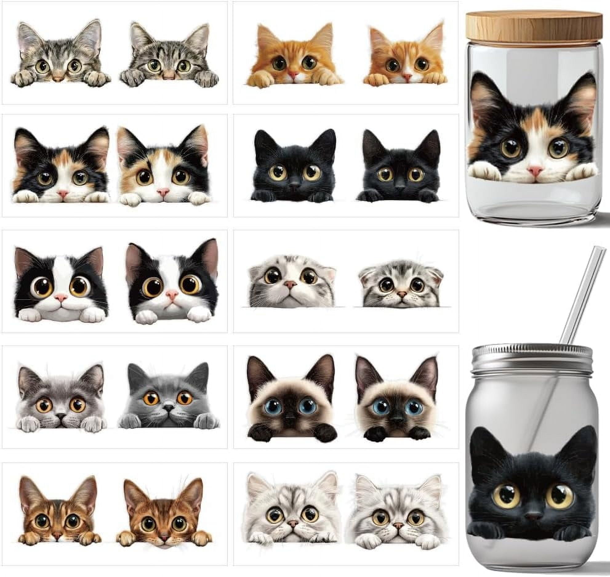 10 Pcs Cute UV DTF Cat Wrap Transfer Stickers 10 Styles Peeping Cat ...