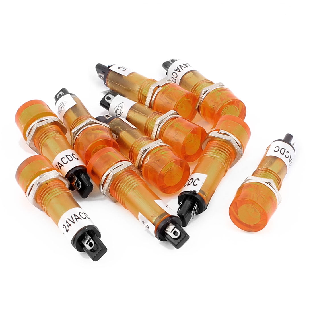 10 Pcs /DC 24V 2 Terminals Yellow Light Signal Threaded Indicator Lamp ...