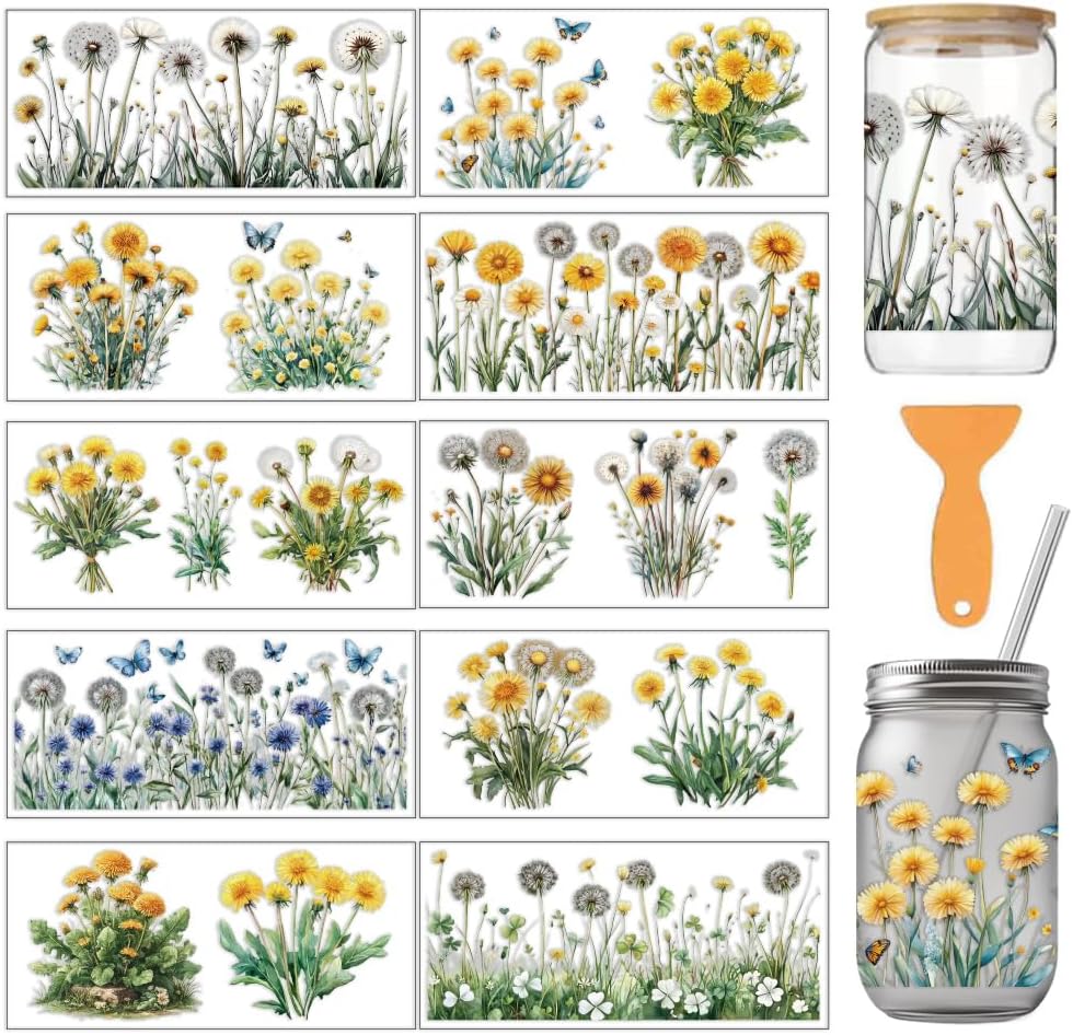 10 Pcs Dandelion Theme Cup Printing UV Transfer Papers 10 Styles ...