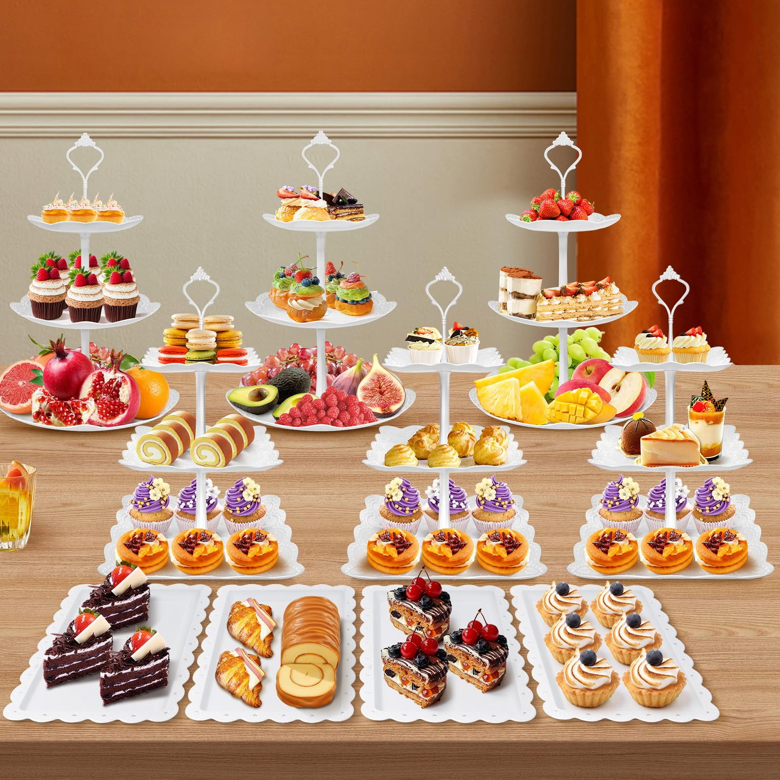 10 Pcs Dessert Table Display Set, 3 Tier Square Cupcake Stand, Round ...