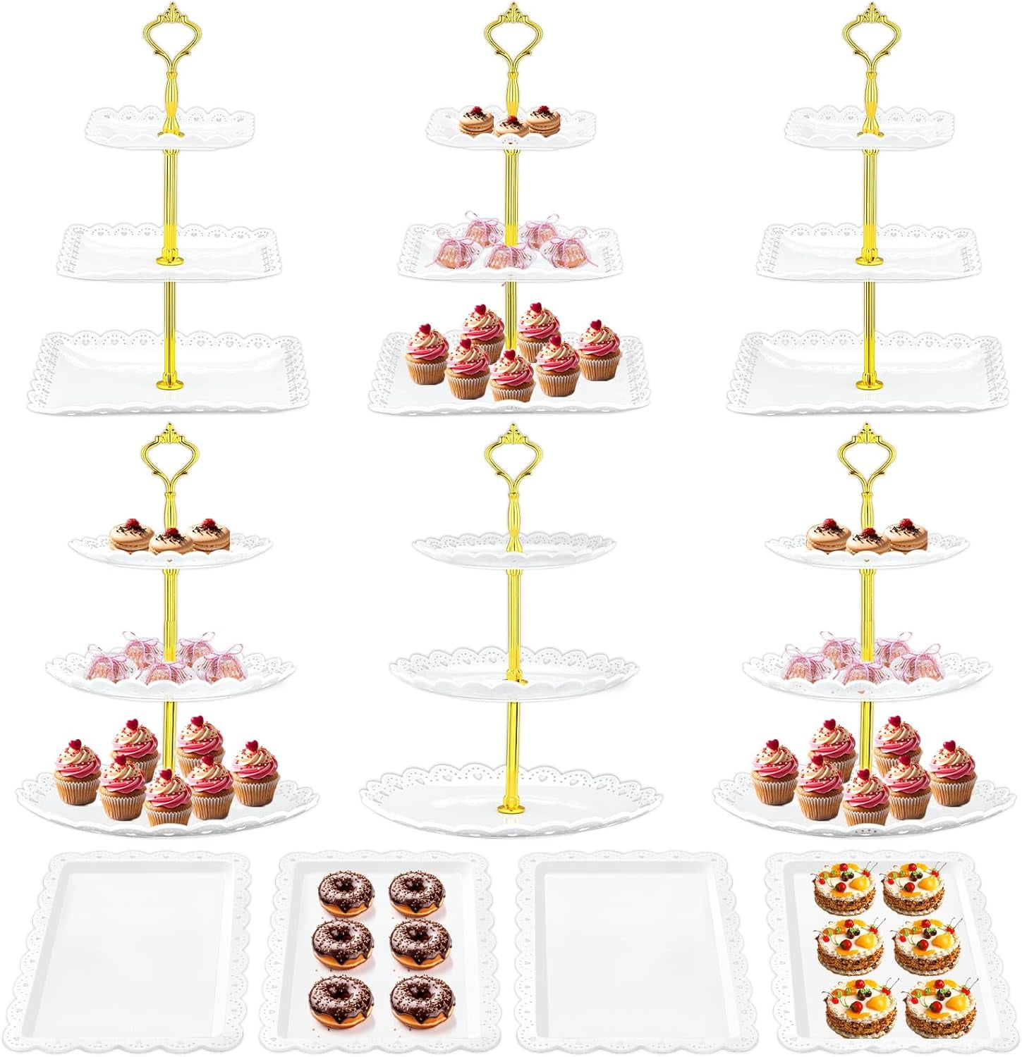 10 Pcs Dessert Table Display Stands Set , with 6 Pcs 3-Tier Cupcake ...