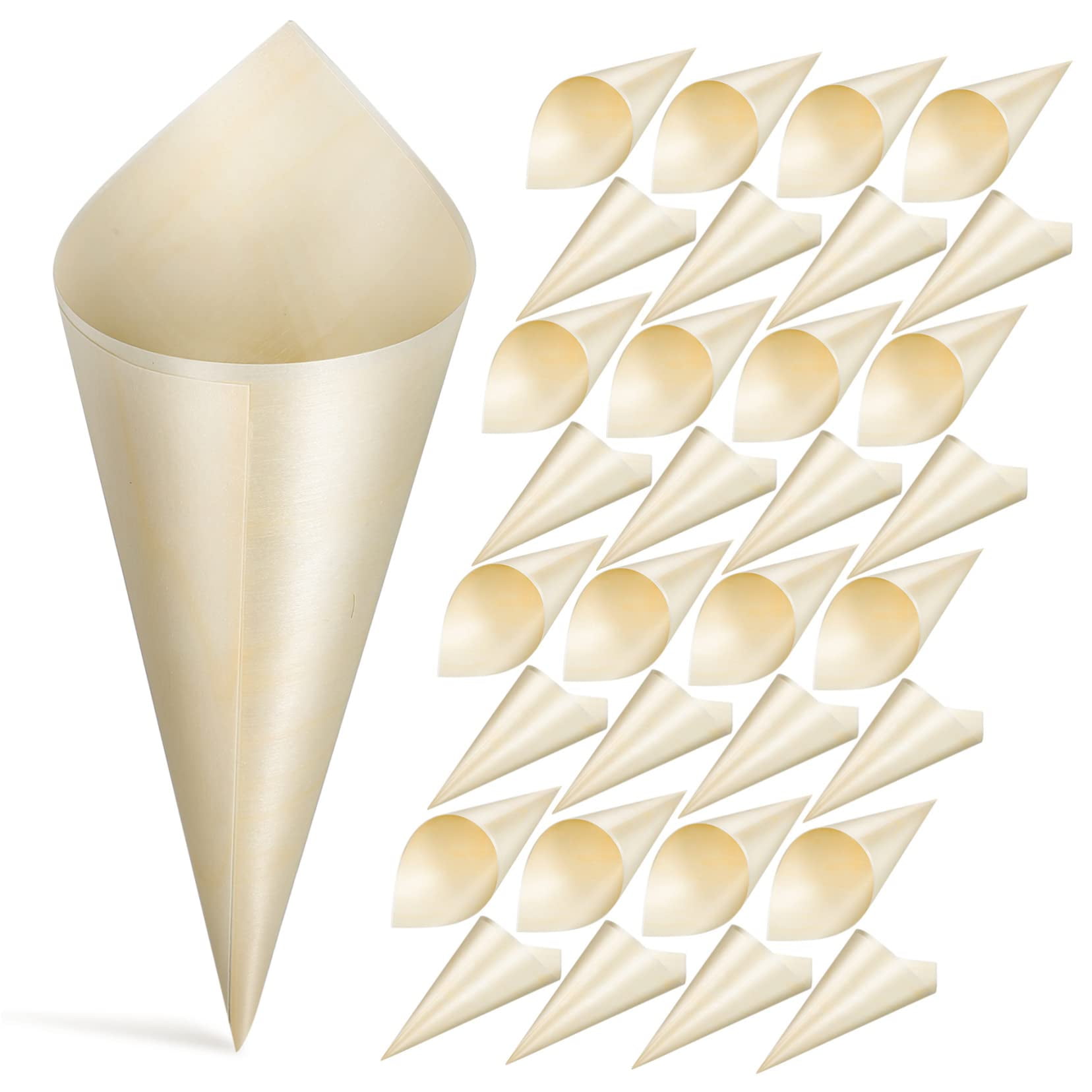10 Pcs Disposable Wood Charcuterie Cone, Wood Appetizer Cone Pinewood ...