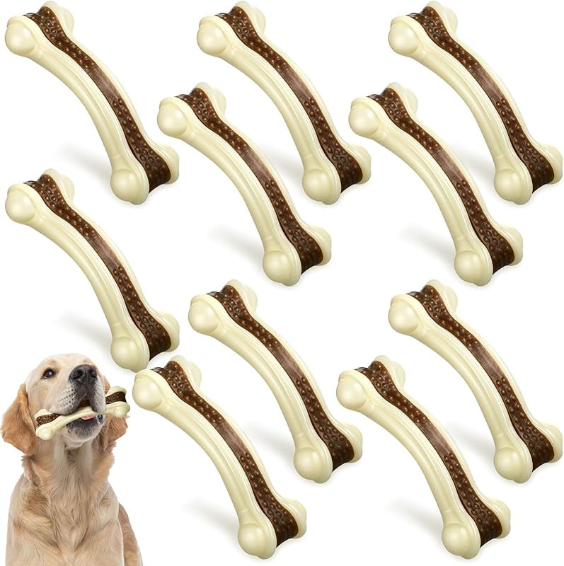 10 Pcs Dog Chew Toys for Aggressive Chewers Nylon Beef Flavor Dog Bones ...