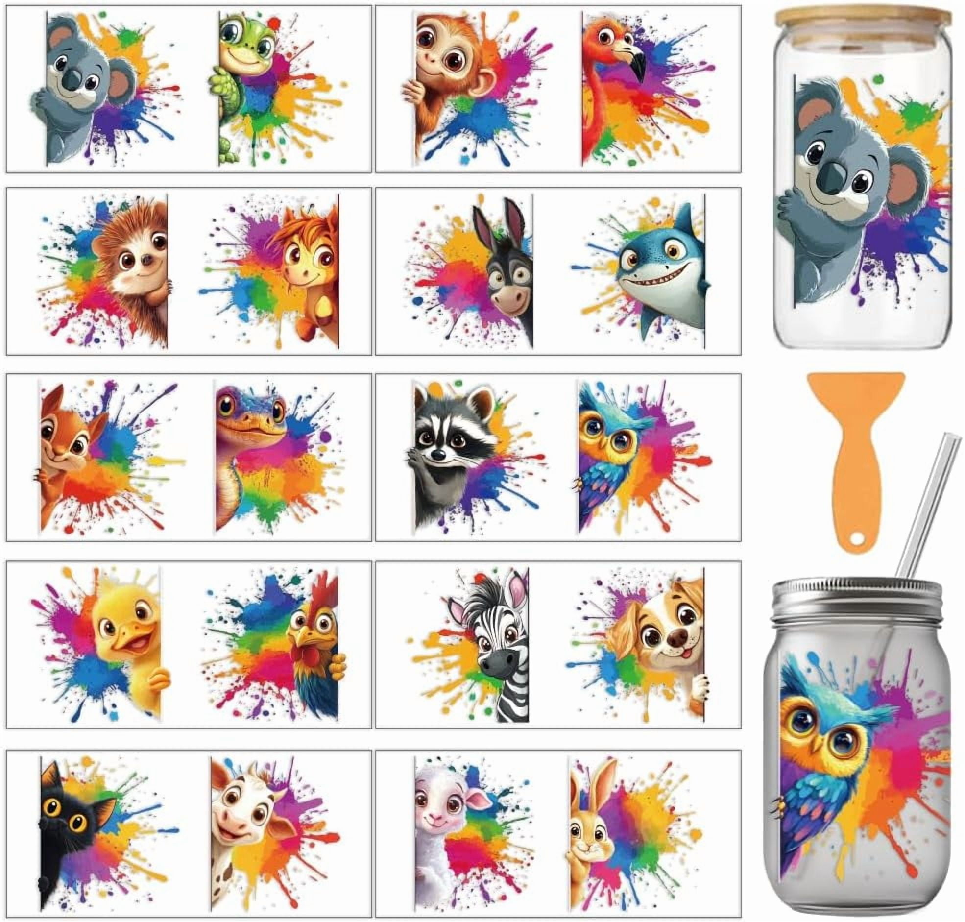 10 Pcs Doodle Animals Pattern PVC Cup Transfer Stickers Funny Monkey ...
