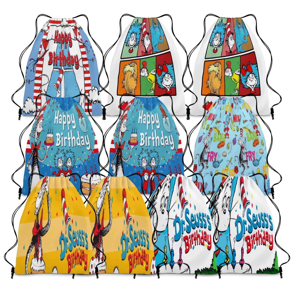 10 Pcs Dr Seuss Drawstring Bags Birthday Dr Seuss Party Decoration ...