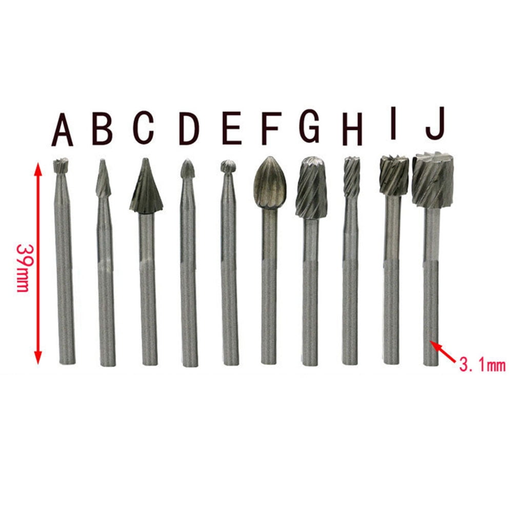 10 Pcs Cutting Burrs Woodworking Rotary File Set Carving Burs Rotary ...
